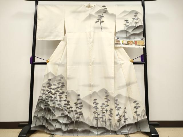 平和屋本店■極上　夏物　訪問着　本場大島紬　夏大島　墨手描風景　松風　鳥の子色地　藤絹織物謹製　証紙付き　逸品　未使用　CYAA3637s5