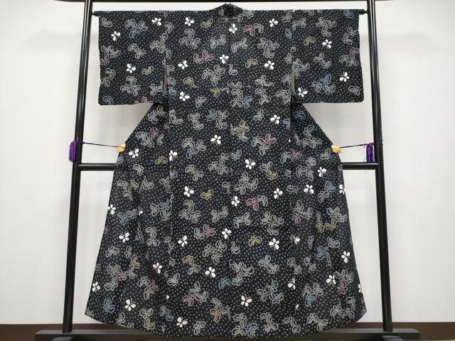 平和屋着物■極上　夏物　浴衣　有松鳴海絞り　舞蝶文　黒地　やまと誂製　綿　逸品　CYAA3647s5