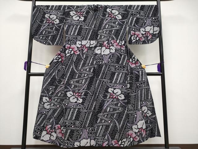 平和屋着物■極上　夏物　浴衣　有松鳴海絞り　杜若　黒地　綿　逸品　CYAA3682s5