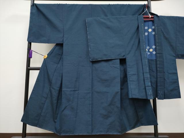 平和屋着物■極上　男性　紬　アンサンブル　キングサイズ　色無地　藍鉄色地　逸品　未使用　CYAA3703s5