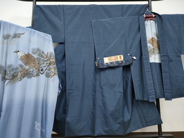 平和屋着物■極上　男性　本場大島紬　アンサンブル・長襦袢セット　格子柄　井田哲則作　やまと誂製　証紙付き　逸品　未使用　CYAA3704s5