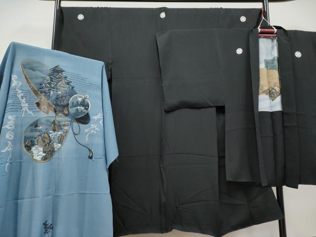 平和屋本店■極上　男性　黒紋付　羽織・長襦袢セット　キングサイズ　作家物　逸品　CYAA3713s5