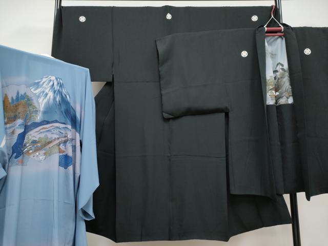 平和屋本店■極上　男性　黒紋付　羽織・長襦袢セット　キングサイズ　作家物　逸品　CYAA3719s5