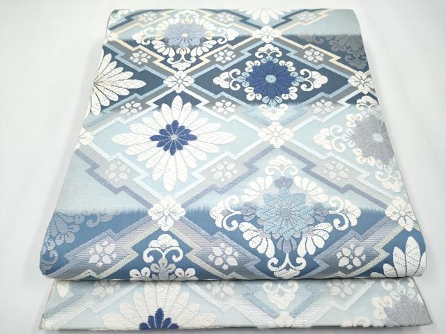 平和屋着物■極上　六通柄袋帯　唐織　藍　草木染　菱花唐草文　逸品　未使用　CYAA3773s5