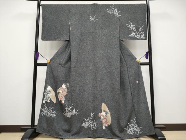 平和屋着物■極上　十日町友禅作家　関口遼一　訪問着　童子　たたき染め　蝋色地　逸品　未使用　CYAA3784s5