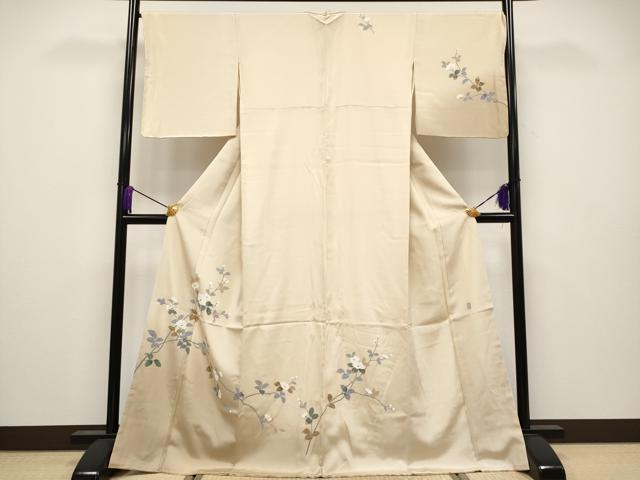 平和屋着物■極上　訪問着　友禅　作家物　枝花文　暈し染め　薄香色地　逸品　未使用　CYAA3794s5