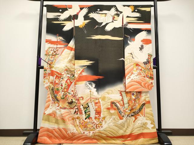 平和屋本店■極上　アンティーク　大正ロマン　振袖　駒刺繍　宝船　暈し染め　金彩　逸品　CYAA3813s5