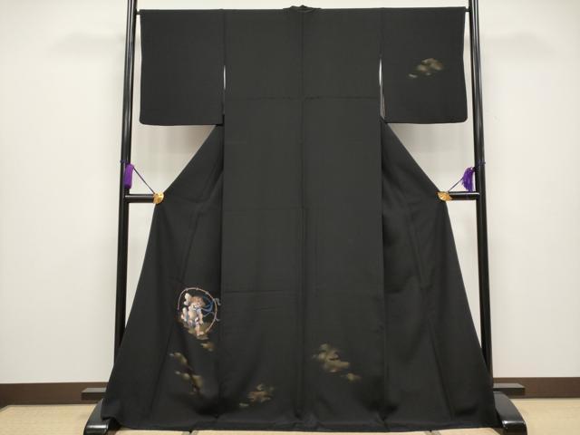 平和屋本店■極上　訪問着　手描き　雷神　黒地　金彩　逸品　CYAA3814s5