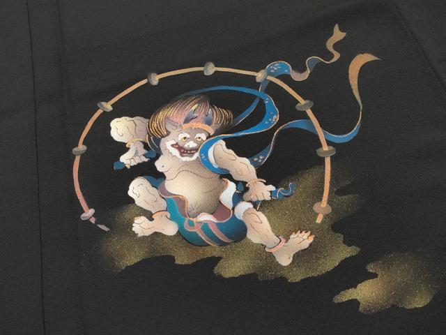 平和屋本店□極上 訪問着 手描き 雷神 黒地 金彩 逸品 CYAA3814s5