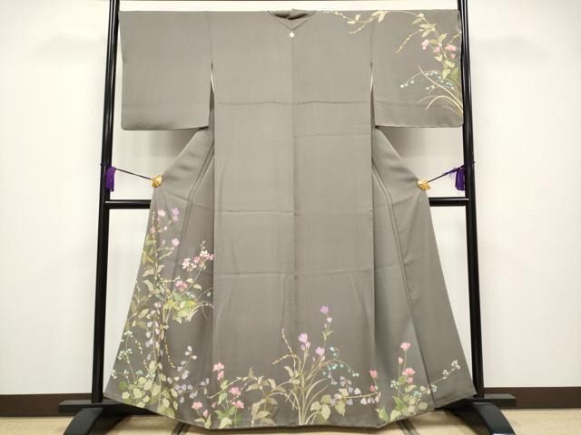 平和屋着物■極上　訪問着　草花文　煤色地　逸品　CYAA3817s5