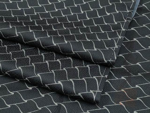 平和屋着物■極上　染色作家　斉藤三才　小紋　瓦文　蝋色地　逸品　未使用　CYAA3839s5