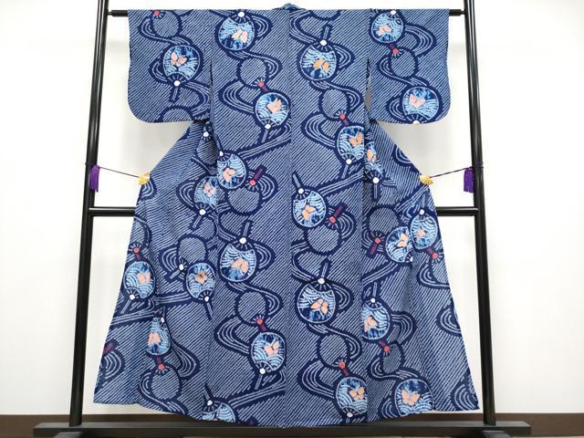 平和屋着物■極上　夏物　浴衣　有松鳴海絞り　団扇　蝶　綿　逸品　CYAA3881s5