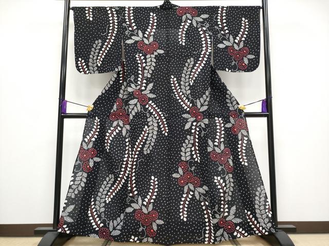 平和屋着物■極上　夏物　浴衣　有松鳴海絞り　菊唐草文　黒地　綿　逸品　CYAA3884s5