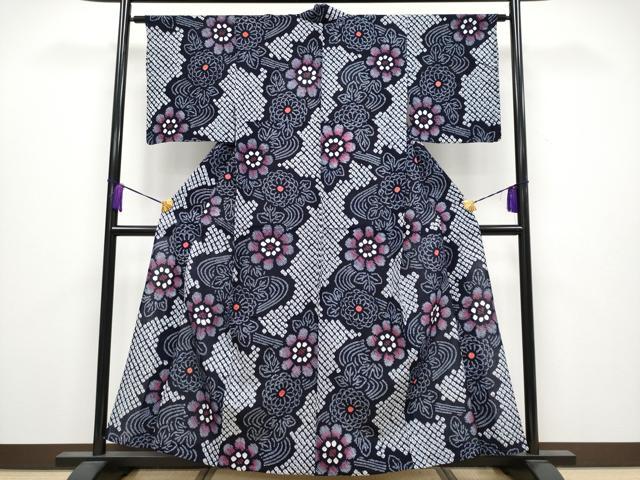 平和屋着物■極上　夏物　浴衣　有松鳴海絞り　流水草花文　綿　逸品　CYAA3893s5