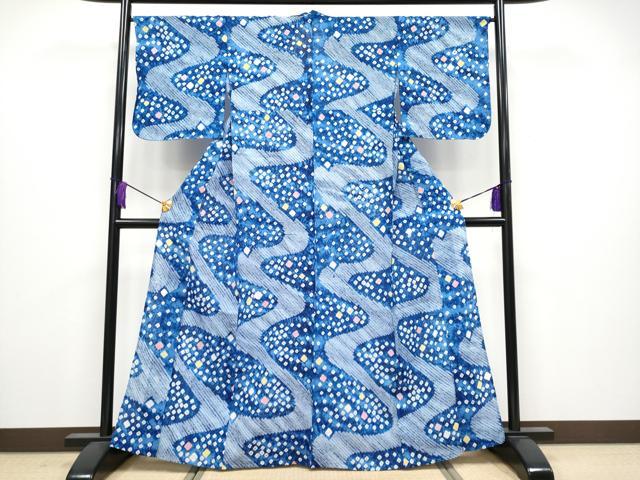 平和屋着物■極上　夏物　浴衣　有松鳴海絞り　流水文　綿　逸品　CYAA3894s5