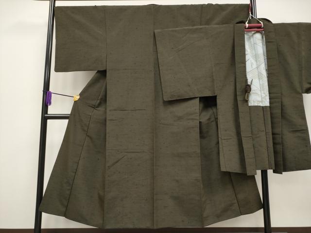 平和屋着物■極上　男性　髭紬　アンサンブル　色無地　海松茶色地　逸品　CYAA3915s5