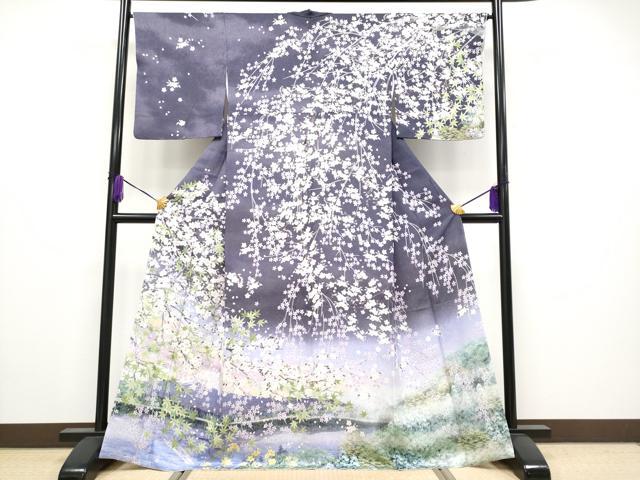 平和屋本店●極上　訪問着　富士山　枝垂れ桜　暈し染め　銀通し地　逸品　CYAA4052s6