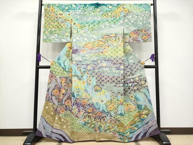 平和屋本店●極上　訪問着　絞り　辻が花　暈し染め　金通し地　逸品　未使用　CYAA4063s6