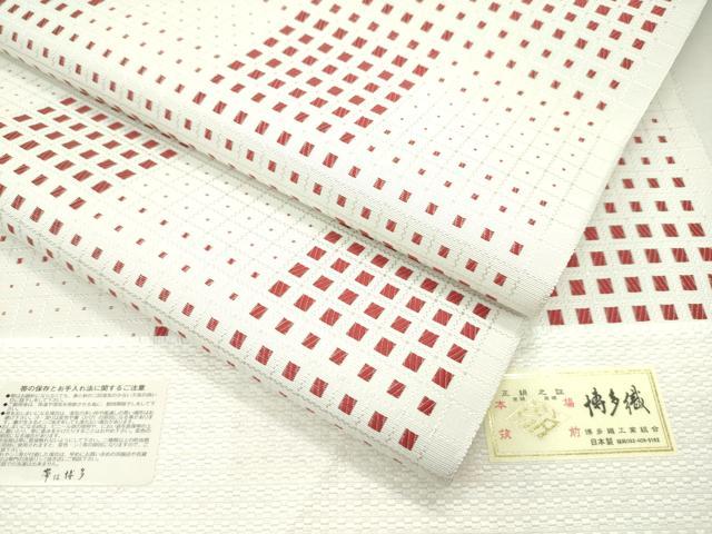 平和屋本店■極上　本場筑前博多織　八寸名古屋帯　格子柄　金銀糸　博多金ラベル　証紙付き　逸品　未使用　CZAA1175s5