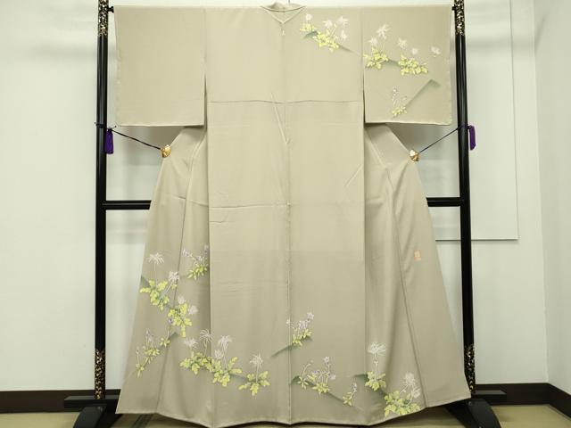 平和屋本店■極上　本加賀友禅作家　由水煌人　訪問着　草花文　枯色地　逸品　未使用　CZAA1255s5