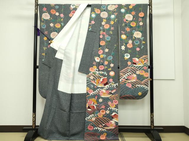 平和屋本店□極上 京加賀友禅 松本健一 振袖 鴛鴦 たたき染め 逸品