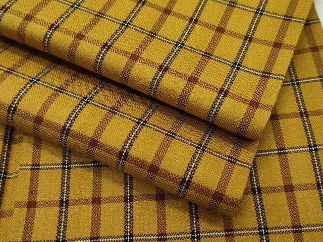 平和屋本店■極上　本場黄八丈　綾織　まるまなこ　紬　格子柄　逸品　CZAA1613s5