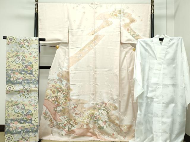 平和屋本店■極上　訪問着・長襦袢・袋帯セット　吉祥草花文　暈し染め　金彩　洗柿色地　逸品　未使用　CZAA1615s5