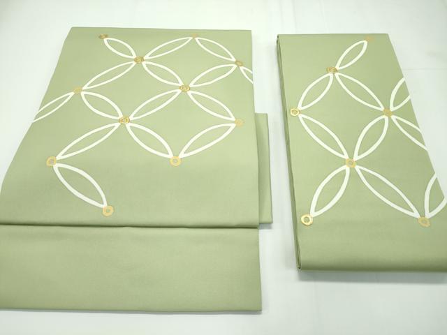 平和屋本店■極上　塩瀬　つけ帯　駒刺繍　七宝文　金彩　油色地　逸品　CZAA1675s5