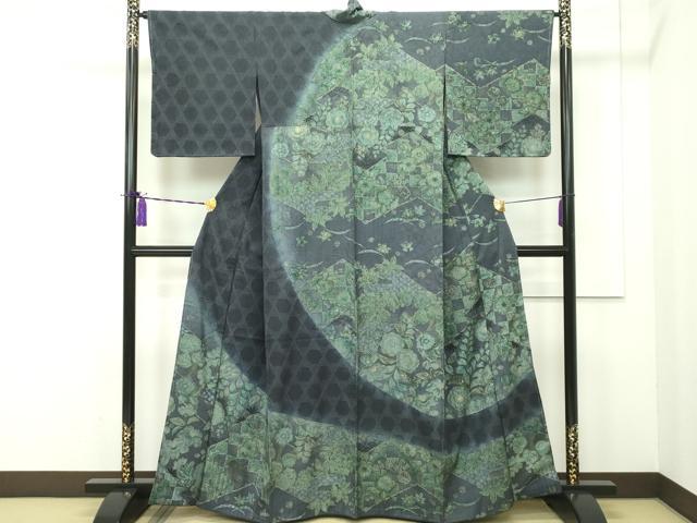 平和屋本店■極上　訪問着　辻が花　スワトウ刺繍　紬地　絞り　金彩　逸品　未使用　CZAA1742s5