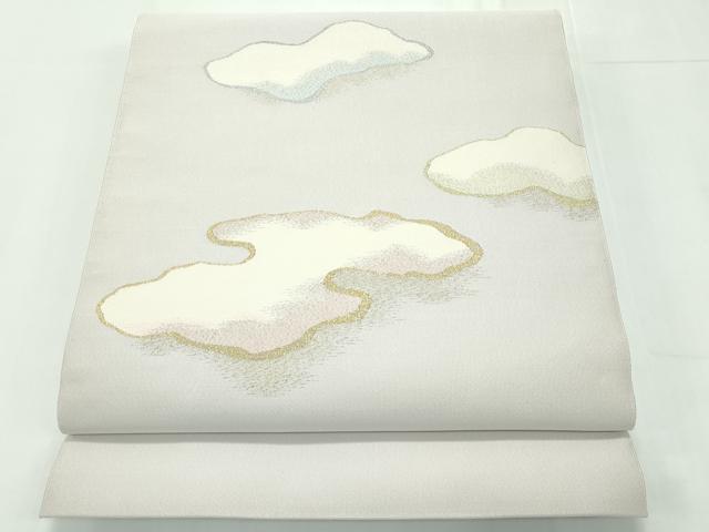 平和屋本店■希少　人間国宝　綴織　細見華岳　八寸名古屋帯　雲　金糸　灰桜色地　紙タグ・証紙付き　逸品　CZAA1780s5