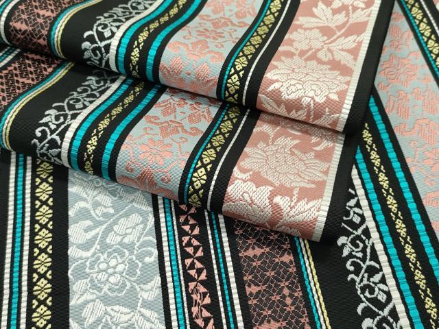 平和屋本店■極上　本場筑前博多織　八寸名古屋帯　草花間道　黒地　逸品　CZAA1794s5