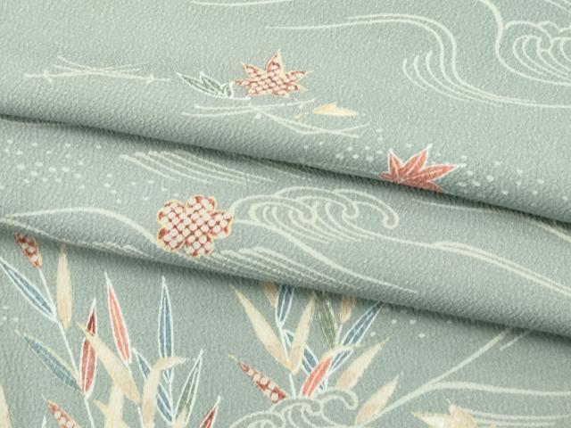 平和屋本店■極上　洗える最高級着物　＜英＞はなぶさ謹製　小紋　立波草花文　豆がら茶色地　逸品　CZAA1912s5