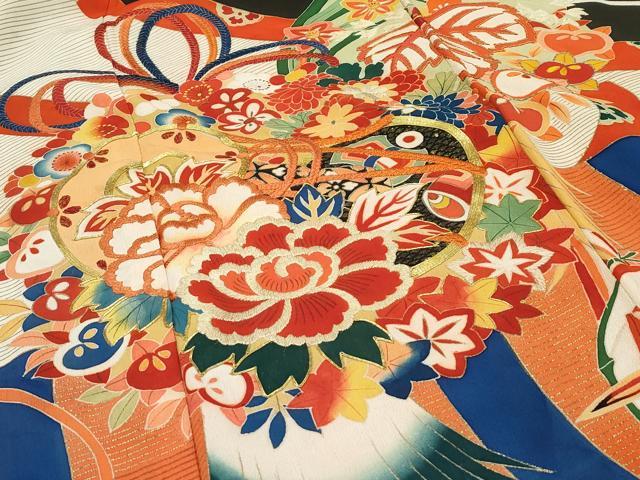 平和屋本店□極上 アンティーク 大正ロマン 振袖 駒刺繍 立波舞花文 金銀彩