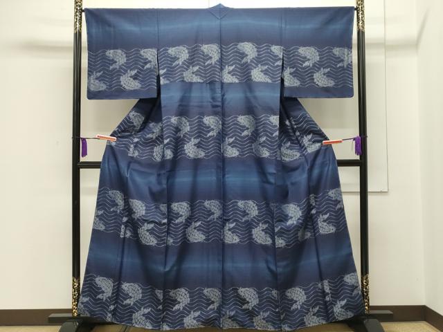 平和屋本店■極上　紬　本藍　荒磯　逸品　未使用　CZAA1934s5