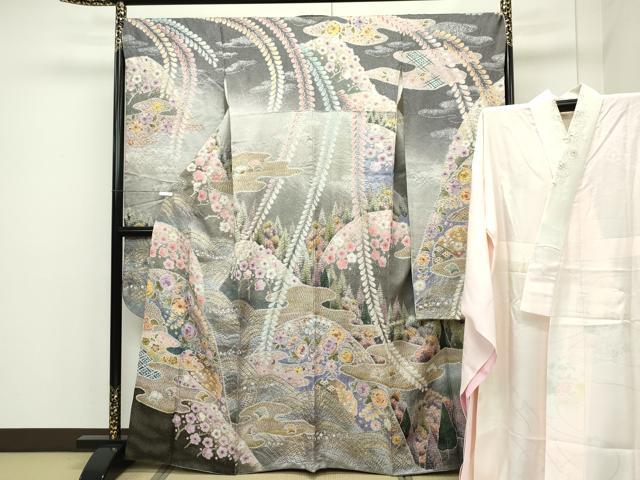 平和屋本店■極上 越後十日町の一流染匠 桐屋・翠山工房 正峰 振袖・長襦袢セット 辻が花 絞り 銀通し地 京都きもの友禅扱 逸品 CZAA1946s5