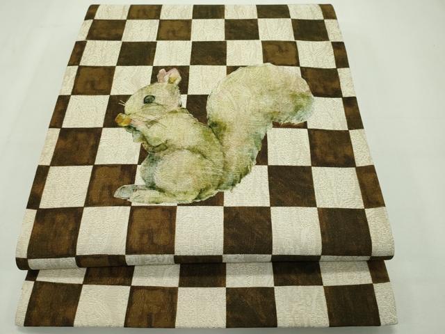 平和屋本店■極上　太鼓柄袋帯　リス　市松文様　逸品　CZAA2037s5