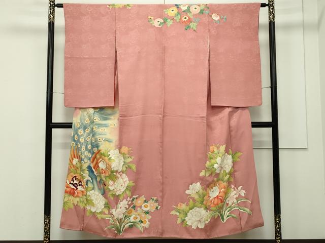 平和屋本店■極上　アンティーク　大正ロマン　訪問着　駒刺繍　孔雀草花文　暈し染め　金彩　逸品　CZAA2044s5