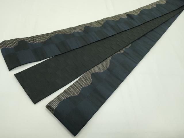 平和屋本店■極上　男性　両面　角帯　流水市松文様　黒地　逸品　CZAA2096s5