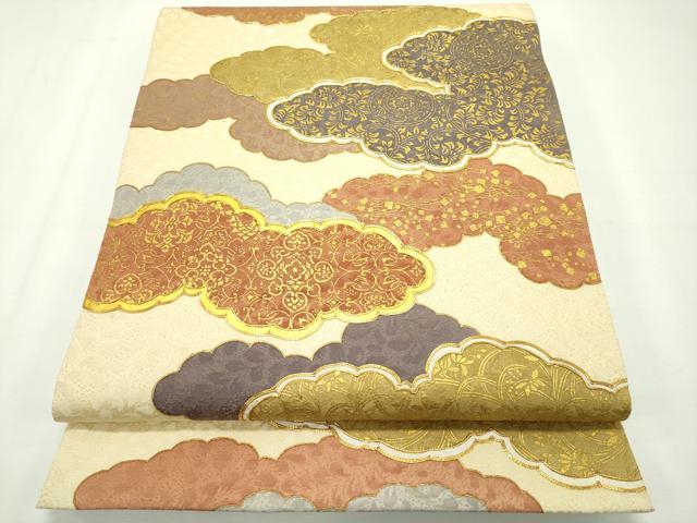 平和屋本店■極上　六通柄袋帯　駒刺繍　雲取り吉祥草花文　金彩　逸品　CZAA2124s5