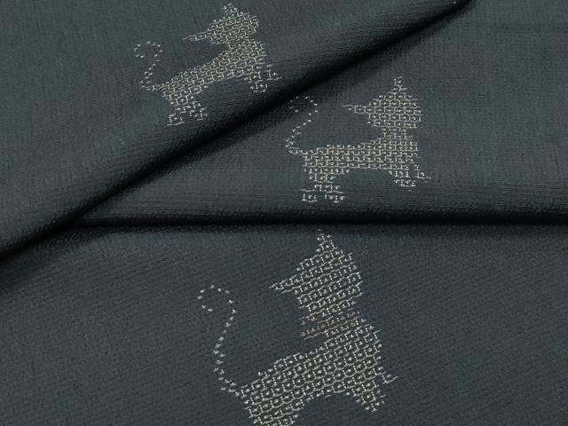 平和屋本店■極上　本塩沢　110亀甲　猫　濃紺地　逸品　CZAA2198s5