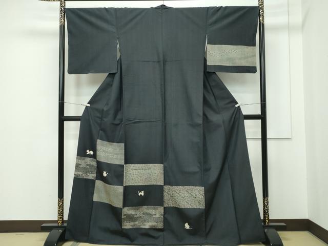 平和屋本店■極上　訪問着　紬地　猫　エ霞吉祥文　羊羹色地　逸品　CZAA2199s5