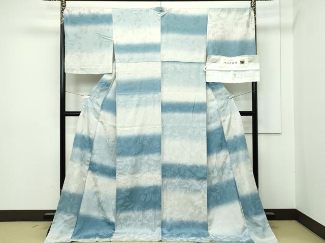 平和屋本店■極上　お召　胴抜き仕立て　油滴天目染　草花地紋　暈し染め　反端付き　逸品　未使用　CZAA2209s5
