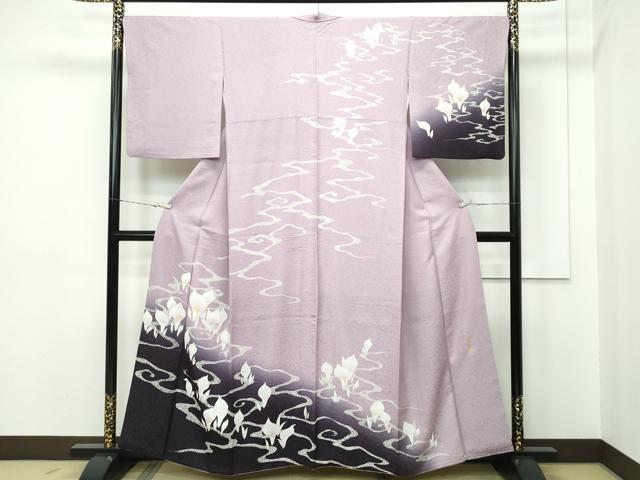 平和屋本店■極上　京の名門　じゅらく謹製　帝王紫　訪問着　水芭蕉　暈し染め　銀通し地　梅鼠色地　ほていや扱い　逸品　CZAA2212s5