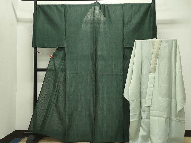 平和屋本店■希少　男性　夏物　本場夏結城・長襦袢セット　キングサイズ　野村半平作　証紙・たとう紙付き　逸品　未使用　CZAA2231s5