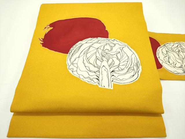 平和屋本店■極上　京都祇園の老舗　ぎをん齋藤　九寸名古屋帯　キャベツ　鬼しぼ縮緬　金茶色地　逸品　CZAA2267s5