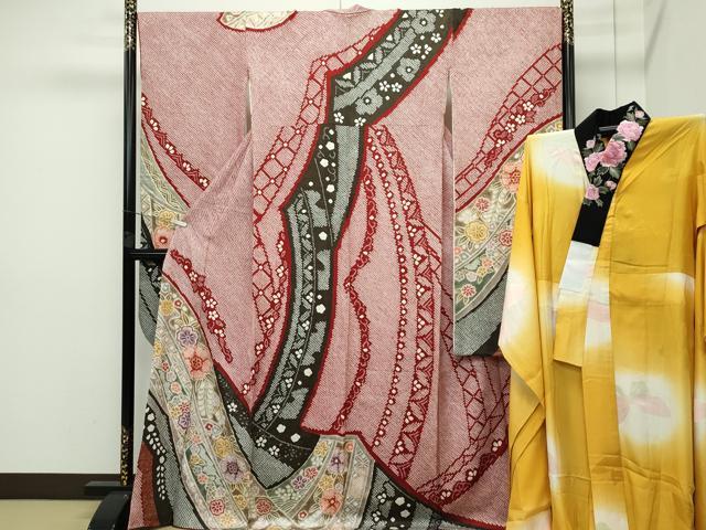 平和屋本店■極上　振袖・長襦袢セット　総絞り　草花文　金彩　半衿刺繍　逸品　CZAA2282s5