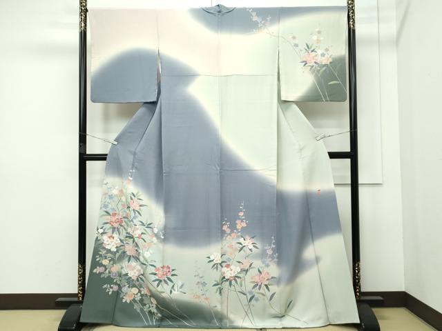 平和屋本店●極上　十日町　加賀草木友禅の第一人者　田村哲彦　訪問着　花鳥文　暈し染め　逸品　CZAA4753s6