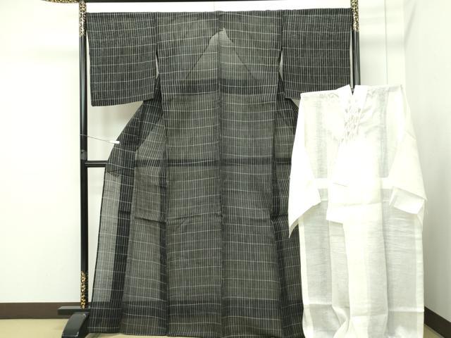 平和屋本店■極上　夏物　紗紬・長襦袢セット　格子柄　やまと誂製　半衿刺繍　逸品　CZAA2297s5