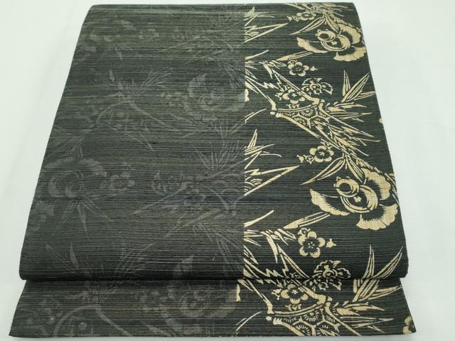 平和屋本店■極上　手染屋　吉兵衛　両面　全通柄袋帯　紬地　ふくら雀　笹竹梅文　金糸　逸品　未使用　CZAA2321s5