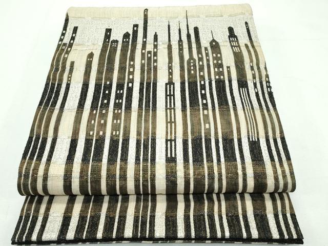 平和屋本店■極上　太鼓柄袋帯　織間道　摩天楼　ビル　風景文　金糸　逸品　CZAA2322s5
